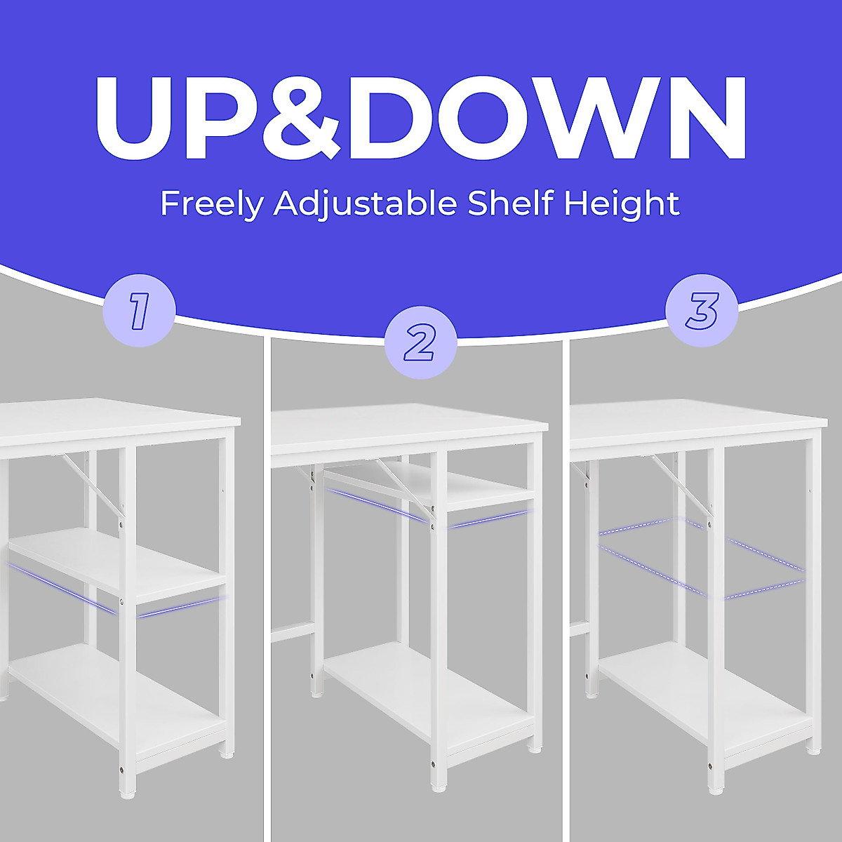 JOISCOPE Home Office Computer Desk with Wooden Storage Shelf,Office White Desk and Gaming Table with Splice Board,2-Tier Industrial Morden Laptop Study Writing Desk,48 x 24 inches(White Finish)