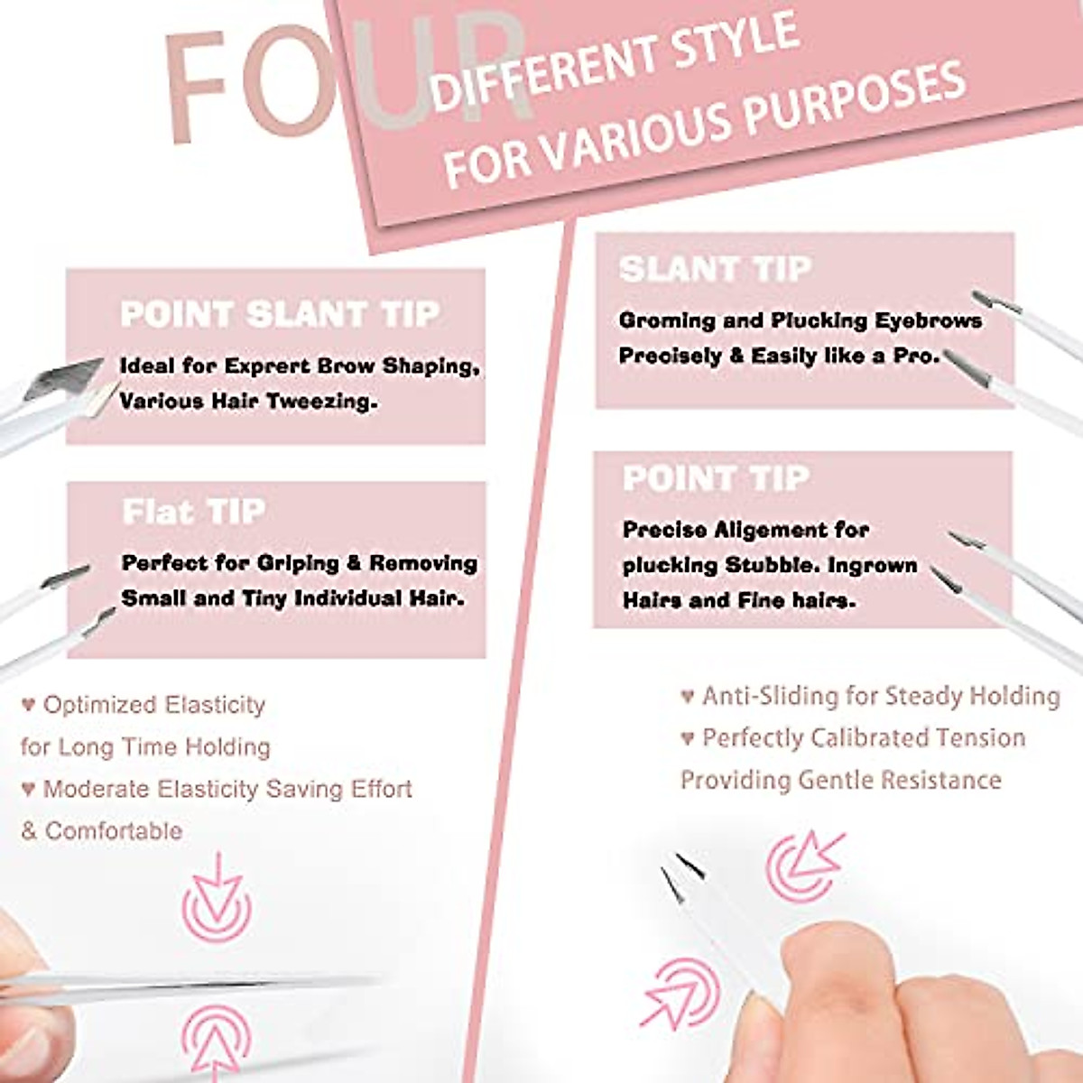 PAFASON Eyebrow Tweezers Set with Premium PU Leather Travel Case-Professional Stainless Steel & High Precision Tweezer Kit for Eyebrow Facial Hair Removal Ingrown Hair Splinter Eyelash for Women & Men