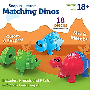 Learning Resources Snap-n-Learn Matching Dinos - 18 Pieces, Ages 18+ Months Toddler Fine Motor Toys, Counting & Sorting Toy, Shape Sorting, Dinosaurs Toys, Sensory Bin Toys