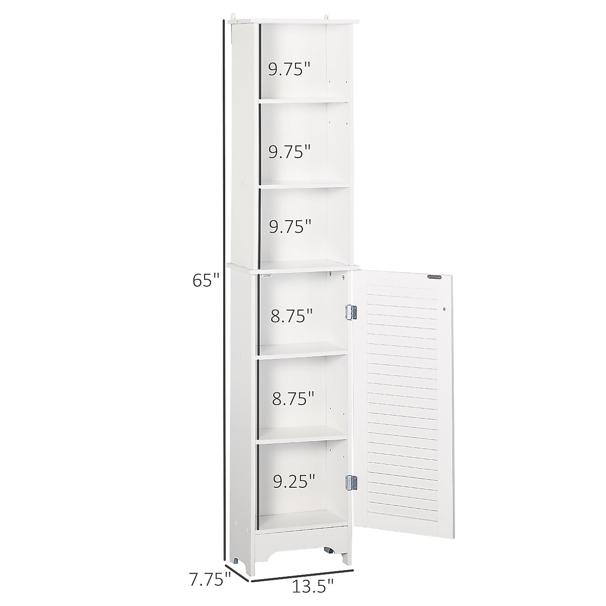 HOMCOM Tall Bathroom Storage Cabinet/Freestanding Linen Tower with 3-Tier Open Adjustable Shelf, White