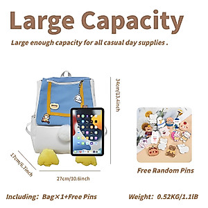 ooibnn Kawaii Backpack With Cute Accessory WithAnti-thief Pocket Pins Blue And Yellow Cute Duck Lightweight Laptop Bag