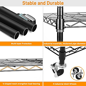 BolDuck 5 Tier Storage Shelves with Wheels, 1750lbs Capacity Heavy Duty Shelving Units, 14x36x75inch Adjustable Metal Shelf Wire Shelving Rack for Garage, Kitchen, Office, Black