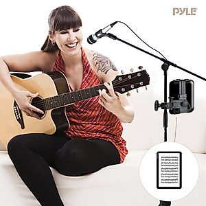 Pyle 2-in-1 Microphone and Tablet Stand - Adjustable Telescopic Column, 4.7” to 8.7” Tall, Powder Coated Black Finish, Universal Microphone Stand with Tablet Holder - Pyle PMKSPAD5