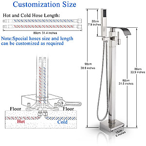 Senlesen Stainless Steel Bathroom Free Standing Tub Filler Faucet Brushed Nickel Freestanding Bathtub Faucets with Handheld Shower Mixer Taps