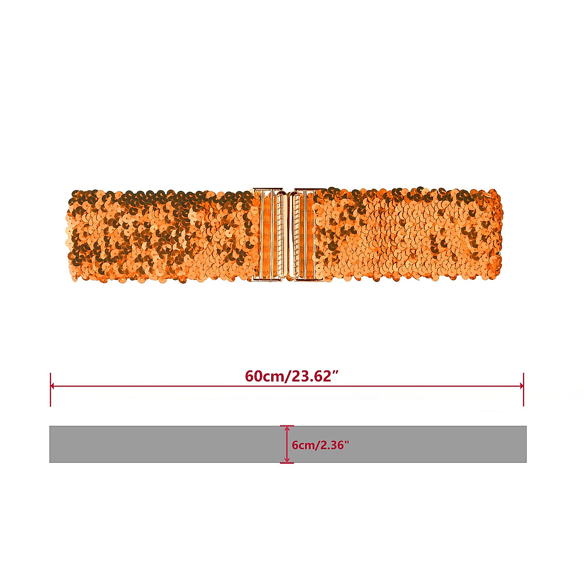 Allegra K Womens Elastic Waist Belt Sequins Decor Metal Interlock Buckles Belts for Dresses 60cm/23.62" Orange