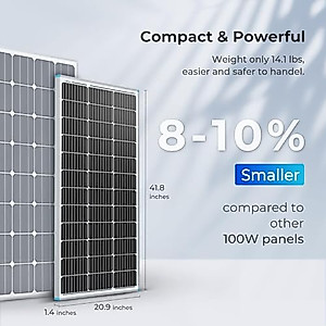 Renogy Solar Panel 100 Watt 12 Volt, High-Efficiency Monocrystalline PV Module Power Charger for RV Marine Rooftop Farm Battery and Other Off-Grid Applications, RNG-100D-SS, Single 100W