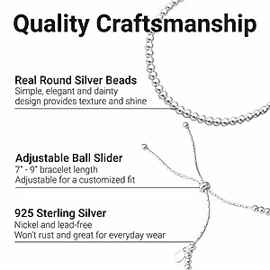 Shop LC 925 Sterling Silver Beaded Bolo Bracelet - Adjustable Bead Bracelet - Ball Slider Bracelets for Women Jewelry Birthday Gifts for Women