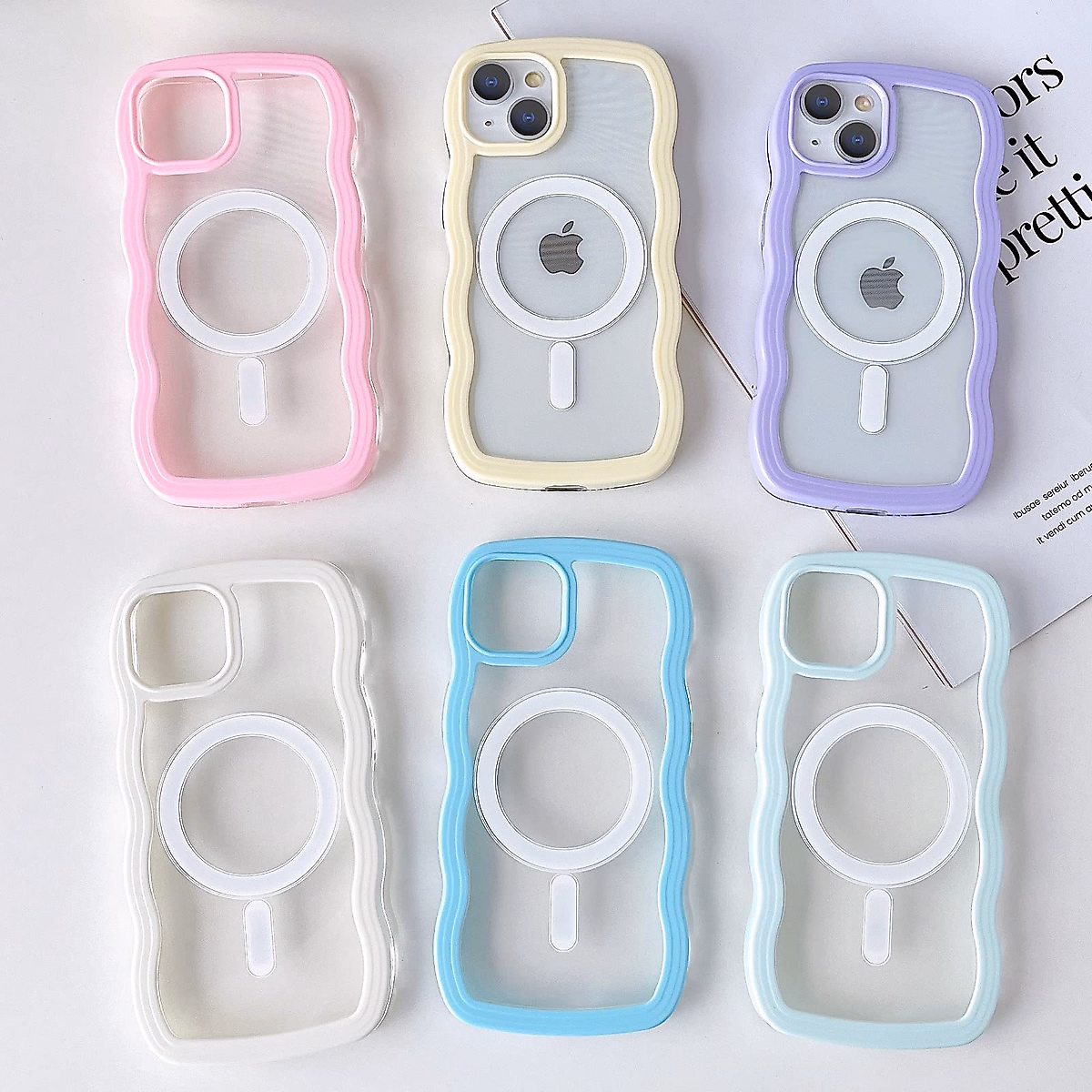 Yeddabox Compatible for iPhone 13 Case with Magsafe, Wave Magnetic Phone Case Cute Water Ripple Candy Colors Frame Shockproof for iPhone 13 Phone Case for Women 6.1 Inch - White