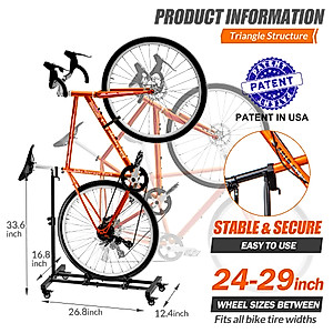 Sttoraboks Vertical Bike Stand, Freestanding Indoor Bike Storage Rack Upright Bicycle Floor Stand Indoor Bike Holder with Adjustable Height for Garage & Apartment - for Wheels Sizes up to 29”