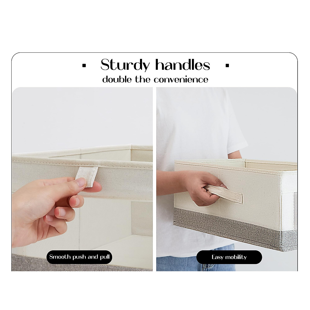 LoforHoney Home Closet Storage Bins with Clear Window, Foldalble Storage Baskets for Shelves with Handles, Fabric Storage Bins for Clothes, Shelf Baskets for Organizing, Beige & Gray, 2-Pack