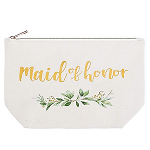 ELEGANTPARK Maid of Honor Bridesmaid Cosmetic Bag Travel Makeup Bag for Women Bridal Shower Gifts Wedding Party Pouch Zipper Canvas