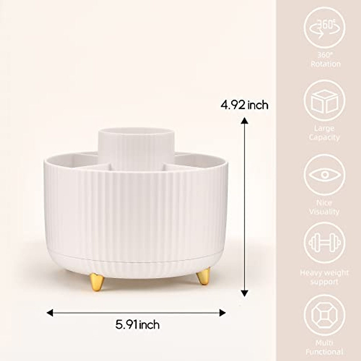 LEICURACE 360 Rotating Makeup Organizer Desktop Lazy Susan Cosmetic Desk Storage Container Makeup Brush Holder for Eyeshadow Brush Lipstick Holder Pen Holder(White)