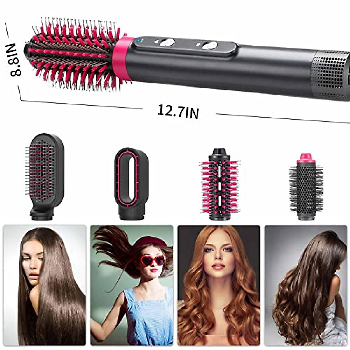 Hot-Air Hair Brush, 4 in 1 Hair Dryer Brush for Styling/Straightening/Curling/Fast Drying, Volumizer Salon Negative Ion Blow Dryer Brush