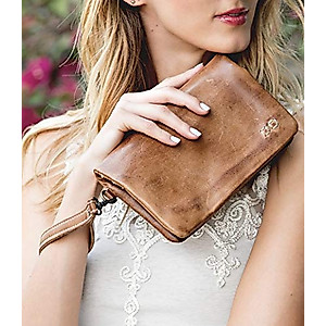 Bed|Stu Women's Cadence Leather Wallet, Crossbody or Clutch (Tan Rustic)