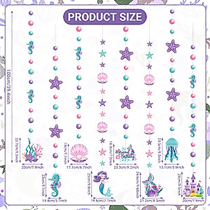 Cindeer 8 Pcs Mermaid Birthday Party Decorations Under The Sea Paper Garland Jellyfish Starfish Hippocampus Ocean Castle Hanging Banner Decor for Girls Mermaid Baby Shower Party Supplies