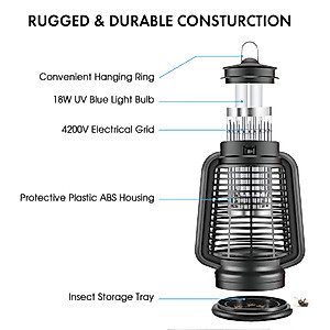 ICFPWR Bug Zapper Outdoor, 18W Powerful Electric Fly Traps Outdoor for Patio Backyard and Home, 4200V Mosquito Zapper Bug Zapper Indoor for Mosquitoes Flies Bugs(Black)