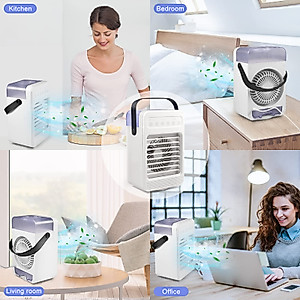 VIIMI Portable Air Conditioner, 6-IN-1 Evaporative Personal Air Cooler Humidifier with 4 Speeds 7 Colors Light, 70°Oscillation USB Quiet Air Cooler white