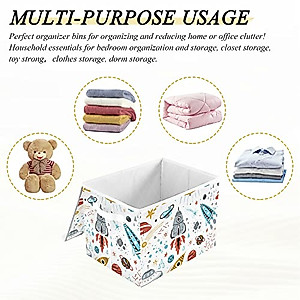 Space Rockets Planets Storage Bin with Lid Large Oxford Cloth Storage Boxes Foldable Home Cube Baskets Closet Organizers for Nursery Bedroom Office