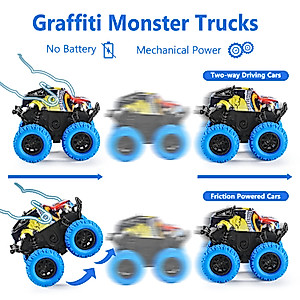 Vioziot Monster Truck for Boys, 2 Pack Push and Go Friction Powered Car Toys,Double-Directions Inertia Vehicle Set,Birthday Christmas Party Gift for Kids Age 3 4 5 6 Year Old