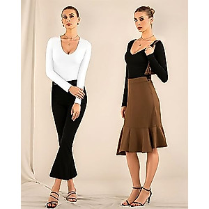 MANGOPOP Plunge V Neck Long Sleeve Body suits for Womens Sexy Bodysuit Going Out Tops (Black, Medium)