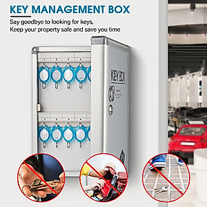 ZORVIDSON Key Lock Box Wall-Mounted,Key Cabinets 24 Key Hooks 8.45 * 2.55 * 13Inch Security Key Storage Box Locking Key Cabinet