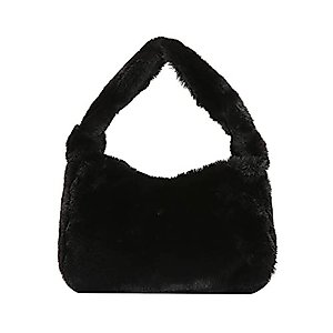 Fluffy Faux Fur Underarm Bag Fuzzy Shoulder Bag for Women Clutch Mini Plush Purse Cow Print Trendy Tote Handbag