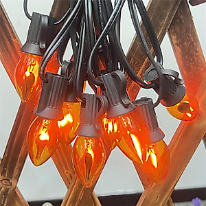 Konictom 12 Pack C18 Clear Flame Shape Light Bulb,1W Flame Flickering Lights for Indoor Outdoor Halloween Christmas Party Decor