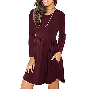 LONGYUAN Womens 2024 Casual Homecoming Winter Dresses Soft Long Sleeve Swing Christmas Dress Large, Wine Red