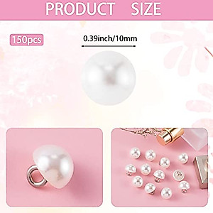 OIIKI 150PCS Half Pearl Buttons, 10mm Faux Half Pearl with Loop, Plastic Half Pearl Buttons, Decorative Sewing Buttons for DIY Sewing, Wedding Dress, Headband, Clothing, Bags