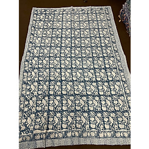 Cotton Bird Block Print Bedding Throw Blanket Bedspread Handmade Home Decorate Gudari Boho Twin Size Kantha Quilt KQ-357