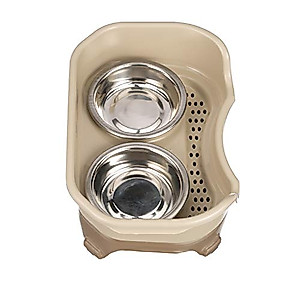 Neater Feeder Express for Cats - Mess Proof Pet Feeder with Stainless Steel Food & Water Bowls - Drip Proof, Non-Tip, and Non-Slip - Cappuccino