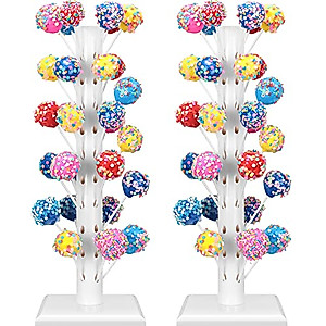 2 Pieces Cake Pop Stand 60 Hole Wooden Lollipop Holder Candy Table Display, Dessert Decorative for Wedding Baby Showers Birthday Anniversaries Party