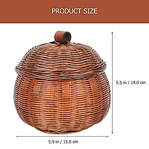 Cabilock Wicker Woven Basket Mini Rattan Storage Basket Pumpkin Shaped Round Rattan Boxes with Lid Hand- Woven Organizer Bin Pot Container for Snacks Gobang Chess Egg Fruit