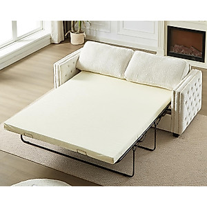 Suheww 2-in-1 Sleeper Sofa with Folding Foam Mattress, 2-in-1 Convertible Pull Out Sofa Bed, Pull Out Sleeper Sofa with Mattress Pull-Out Full Size Sofa Bed for Apartment Beige (Chenille)