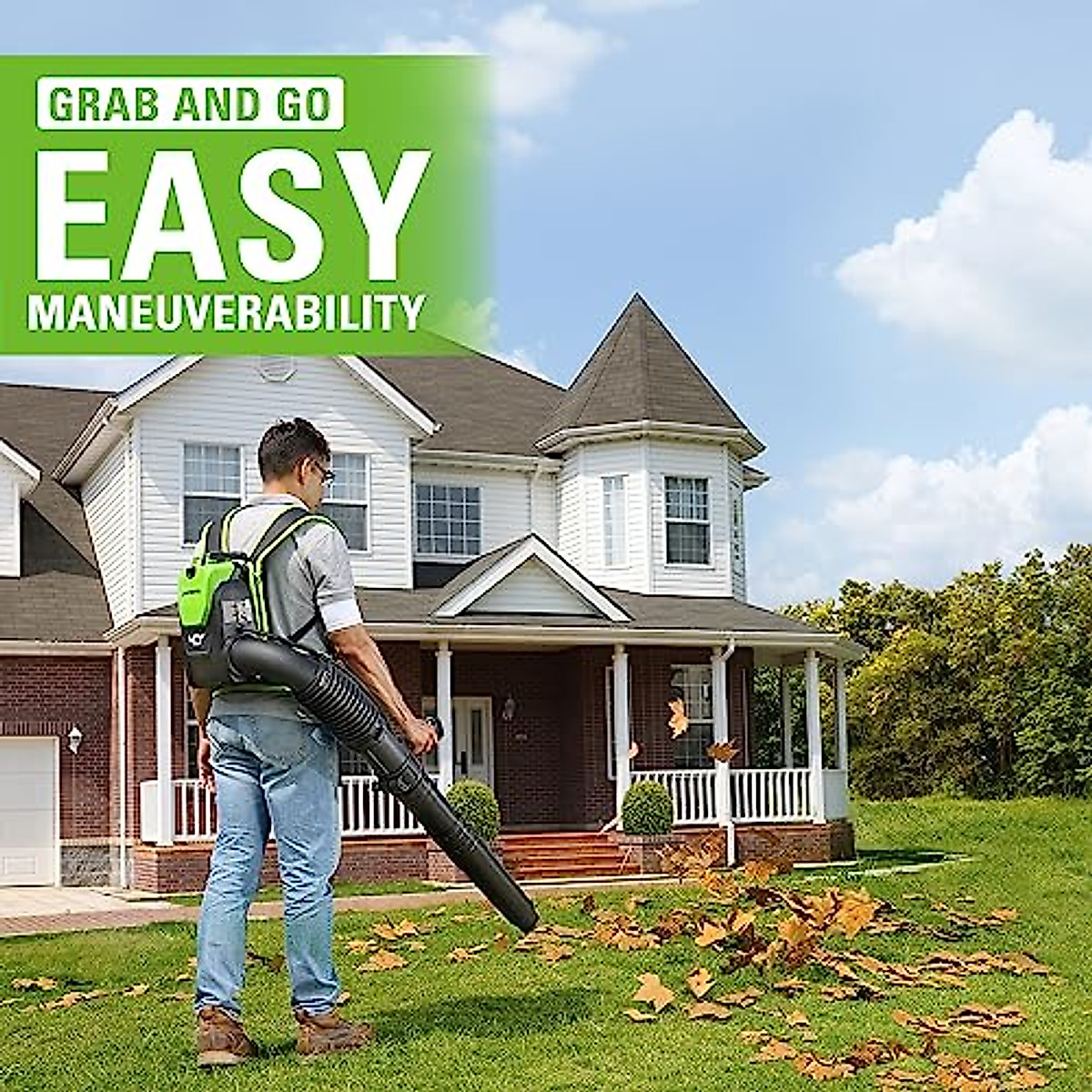 Greenworks 40V (165 MPH / 660 CFM / 75+ Compatible Tools) Cordless Brushless Backpack Leaf Blower, 8.0Ah Battery and Charger Included, Green