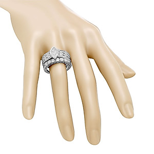 Dazzlingrock Collection 14K Round Blue Sapphire & White Cubic Zirconia CZ Engagement Ring Set, White Gold, Size 7