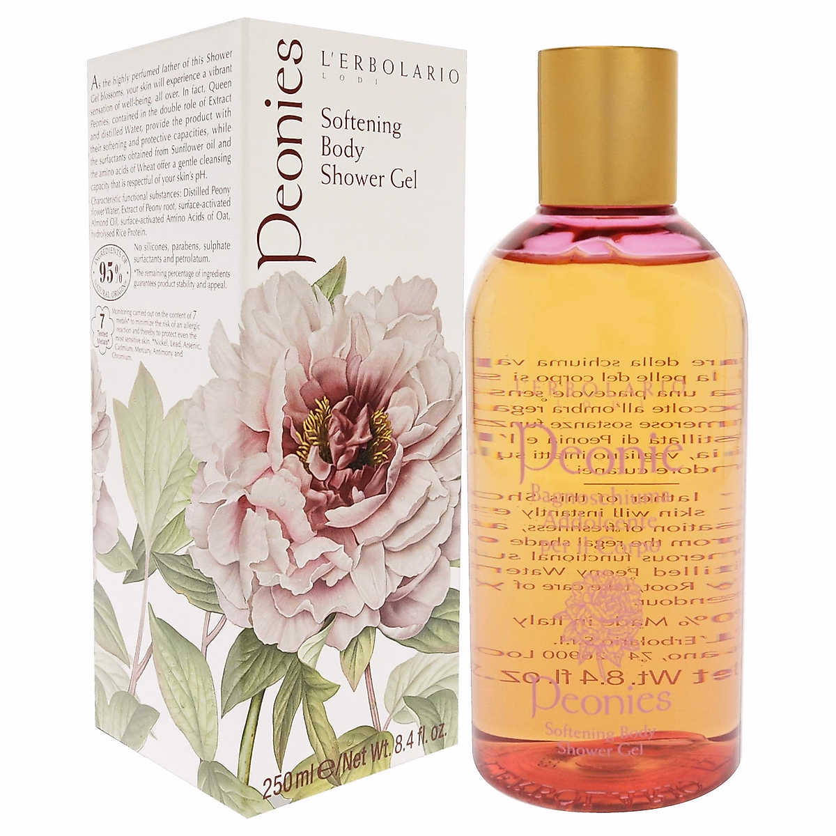 L'Erbolario - Peonies - Softening Body Shower Gel - Perfumed Body Cleanser with Soft and Luscious Foam - Vibrant and Gentle Properties - Floral, Powdery Fragrance, 8.4 oz