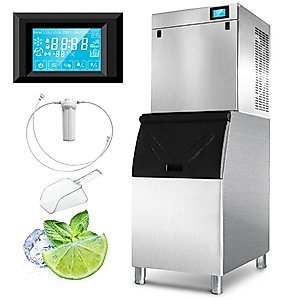 22" Commercial Ice Maker Machine 600LBS/24H with 350LBS Storage Bin, 990W SECOP Compressor, 220 Half Cube Ice Ready in 8-15 min, Air Cooled, Industrial Ice Machine for Business