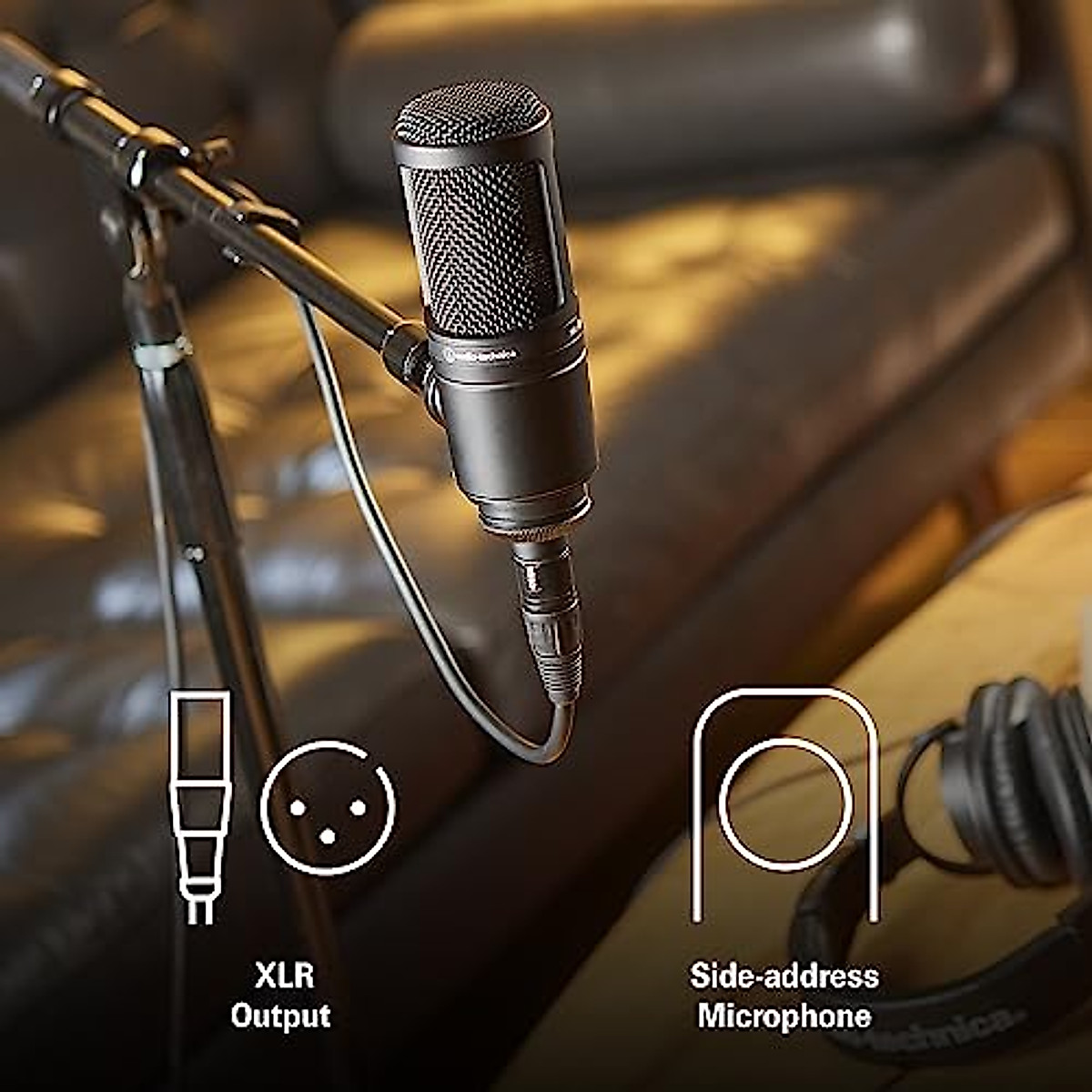 Audio-Technica AT2020 Cardioid Condenser Studio XLR Microphone, Ideal for Project/Home Studio Applications,Black