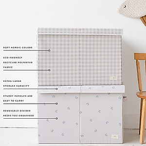 3 Sprouts Recycled Fabric Toy Chest Storage Box - Extra Large Toy Storage Box, Sturdy Toy Bins - Kids Organizer for Bedroom - Toybox Basket with Lid for Kids, Toddlers, Boys, Girls - Gingham Beige