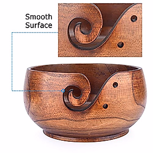 Freyamall Wooden Yarn Bowl with Holes Holder Handcrafted Knitting Yarn Needlework Crochet Storage Organizer, Perfect for Mother's Day!