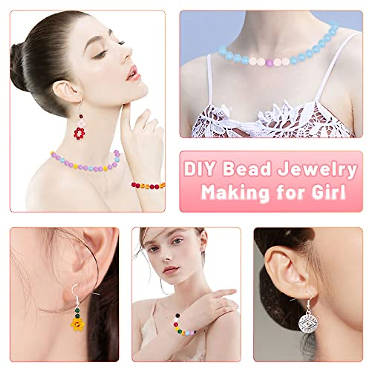 PAVA 440Pcs Crystal Beads for Bracelet Making Kit, 8mm Gemstone Beads Jewelry Making,Round Natural Stone Beads with Spacer Beads and Pendant Charms for DIY Jewelry Bracelets and Necklace Making