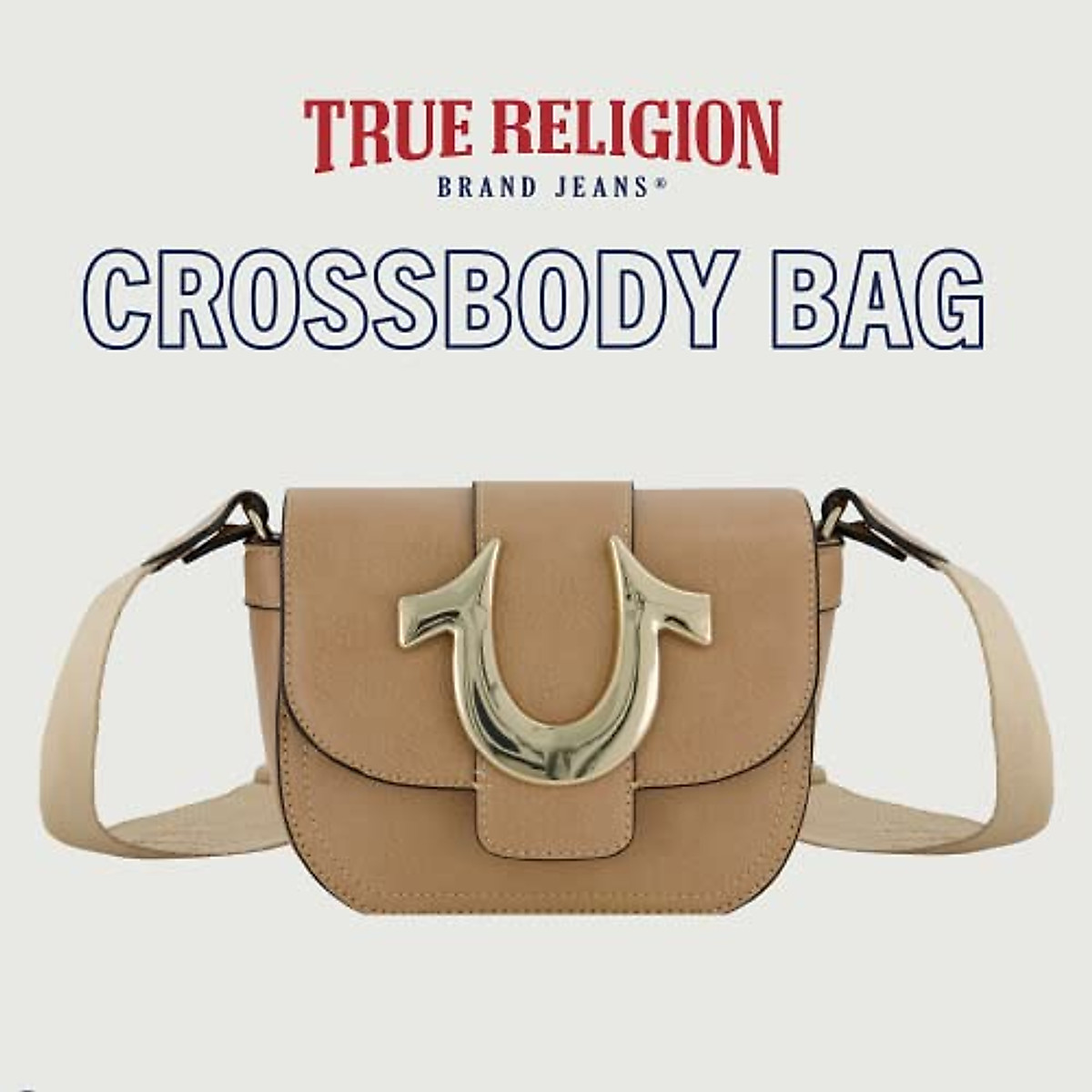 True Religion Women's Crossbody Bag, Mini Flap Adjustable Shoulder Handbag with Horseshoe Logo, Tan