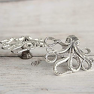 SET of 2 Antique Silver Octopus Drawer Knobs - Nautical Cabinet Knobs Octopus
