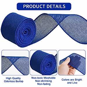 TONIFUL Burlap Wired Ribbon, 2.5 Inch Faux Burlap Ribbons, Royal Blue Burlap Ribbon for Christmas, Home Decor, Gift Wrapping, Tree Topper Bow, Wreath, Outdoor Decorations, DIY Crafts (10 Yards