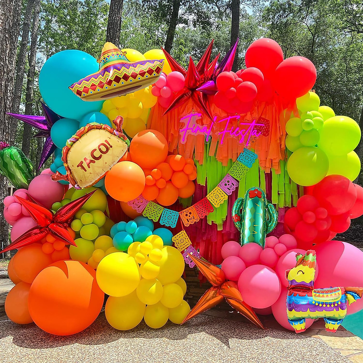 142Pcs Mexican Fiesta Balloon Arch Kit Rainbow Balloon Garland Llama Sombrero Cactus Mylar Balloons for Mexican Themed Party Cinco De Mayo Taco Coco Birthday Carnival Baby Shower Decorations (Style 2)