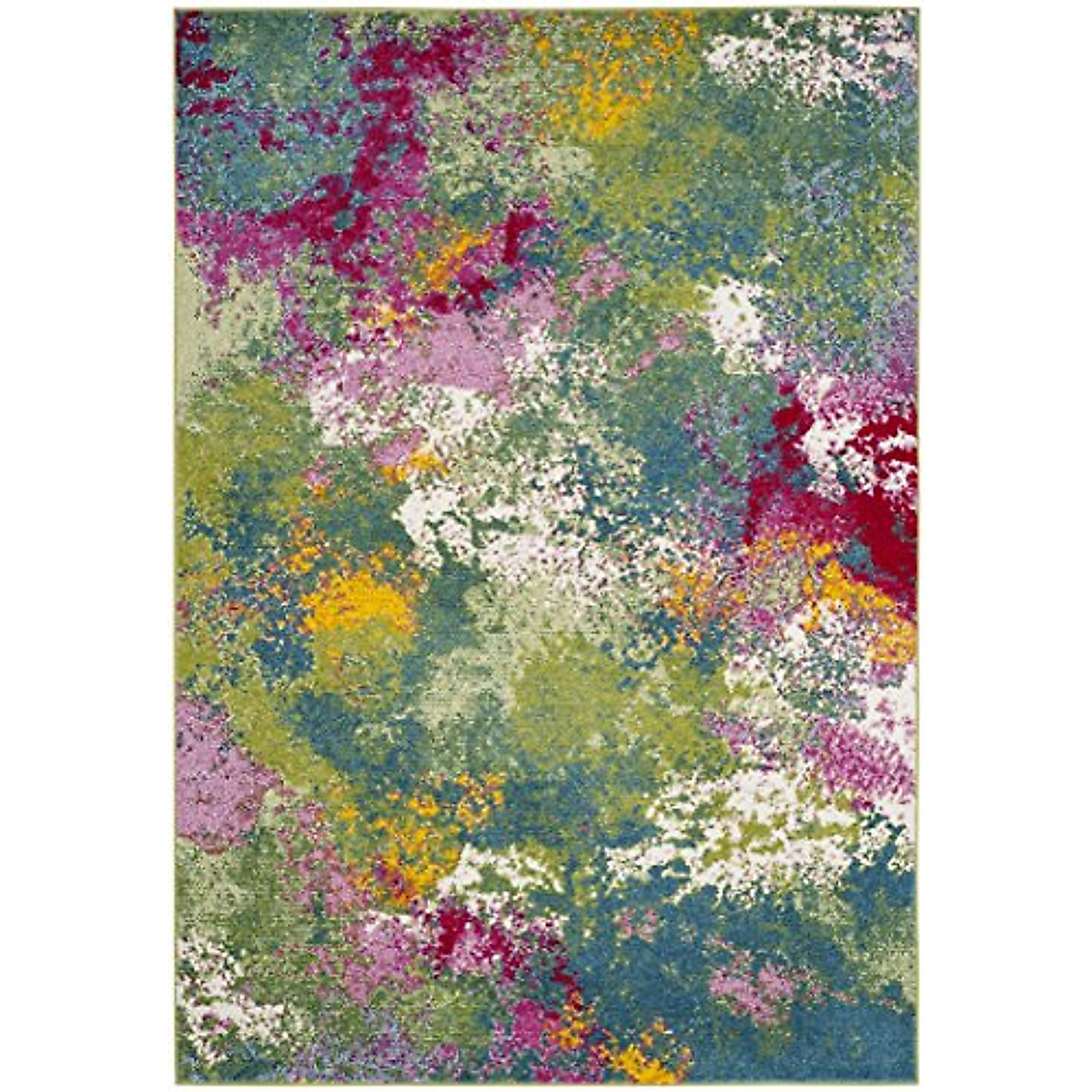 SAFAVIEH Watercolor Collection 6'7" x 9' Green / Fuchsia WTC697C Colorful Boho Abstract Non-Shedding Living Room Bedroom Dining Home Office Area Rug