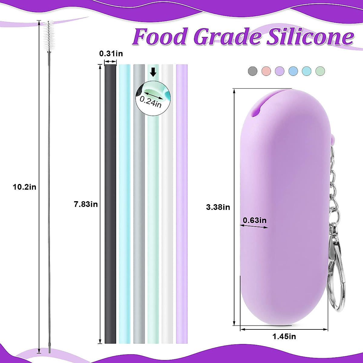 12 Set Reusable Collapsible Straws with Case Silicone Travel Straws Foldable Portable Drinking Straws with Carry Case and Cleaning Brushes for Home Party Travel Picnic