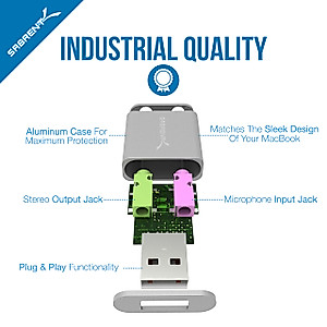 SABRENT Aluminum USB External Stereo Sound Adapter for Windows and Mac. Plug and Play No Drivers Needed. [Silver] (AU-EMAC)