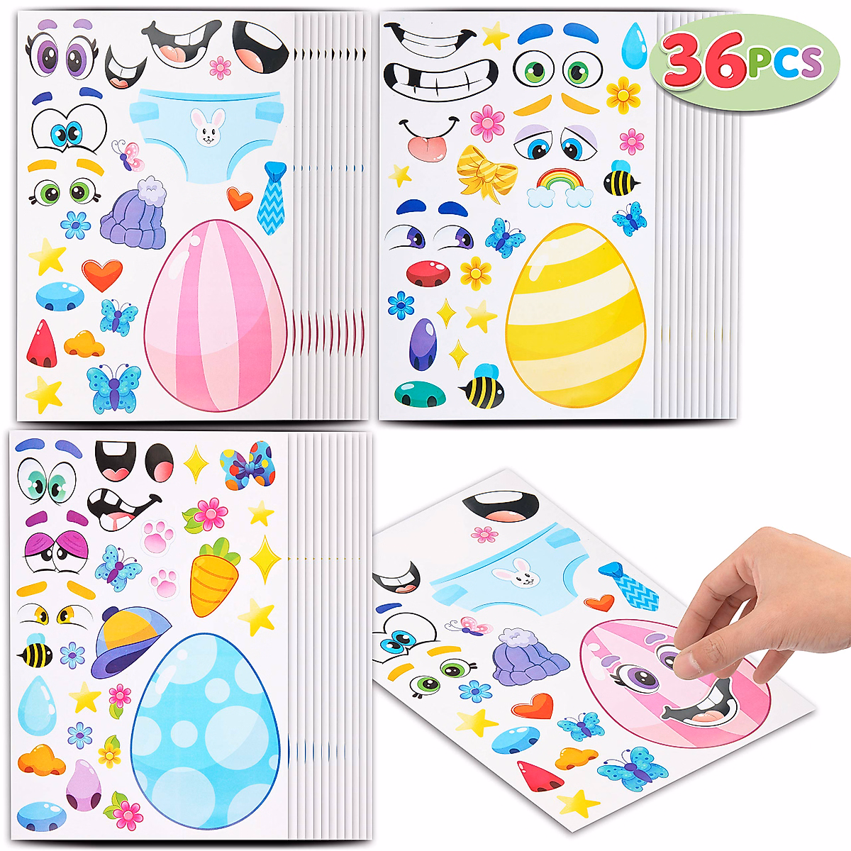JOYIN 36 Pieces Easter Make A Face Sticker Sheets with Easter Eggs Themed Make Your Own Mix and Match Stickers Sheets, Easter Kids Party Favor Supplies Crafts